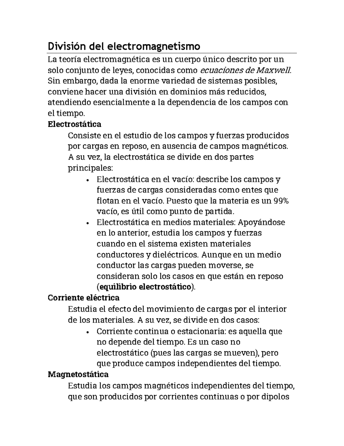 División del Electromagnetismo: Fundamentos y Aplicaciones - Studocu