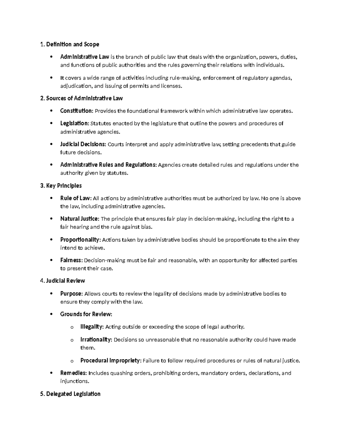 Administrative law notes - 1. Definition and Scope Administrative Law ...