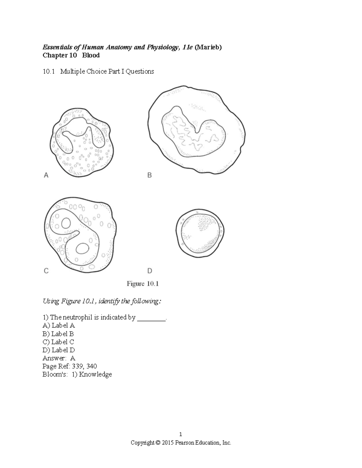 Blood Quiz - Anatomy & Physiology (Chapter 10) Answer Keys - Studocu