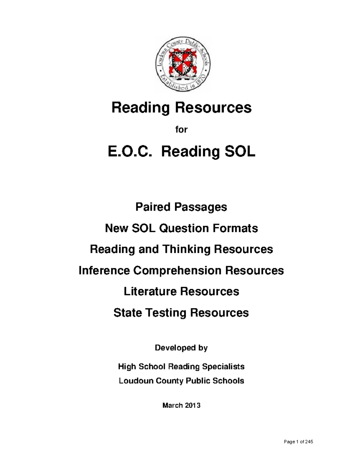 EOC Reading SOL Resources - Reading Resources for E.O. Reading SOL ...