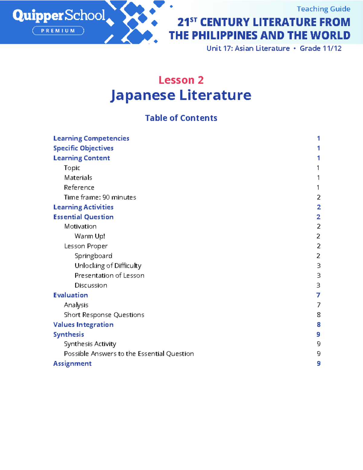 PDF (TG) LT 11 12 Unit 17 Lesson 2 Japanese Literature - Japanese ...