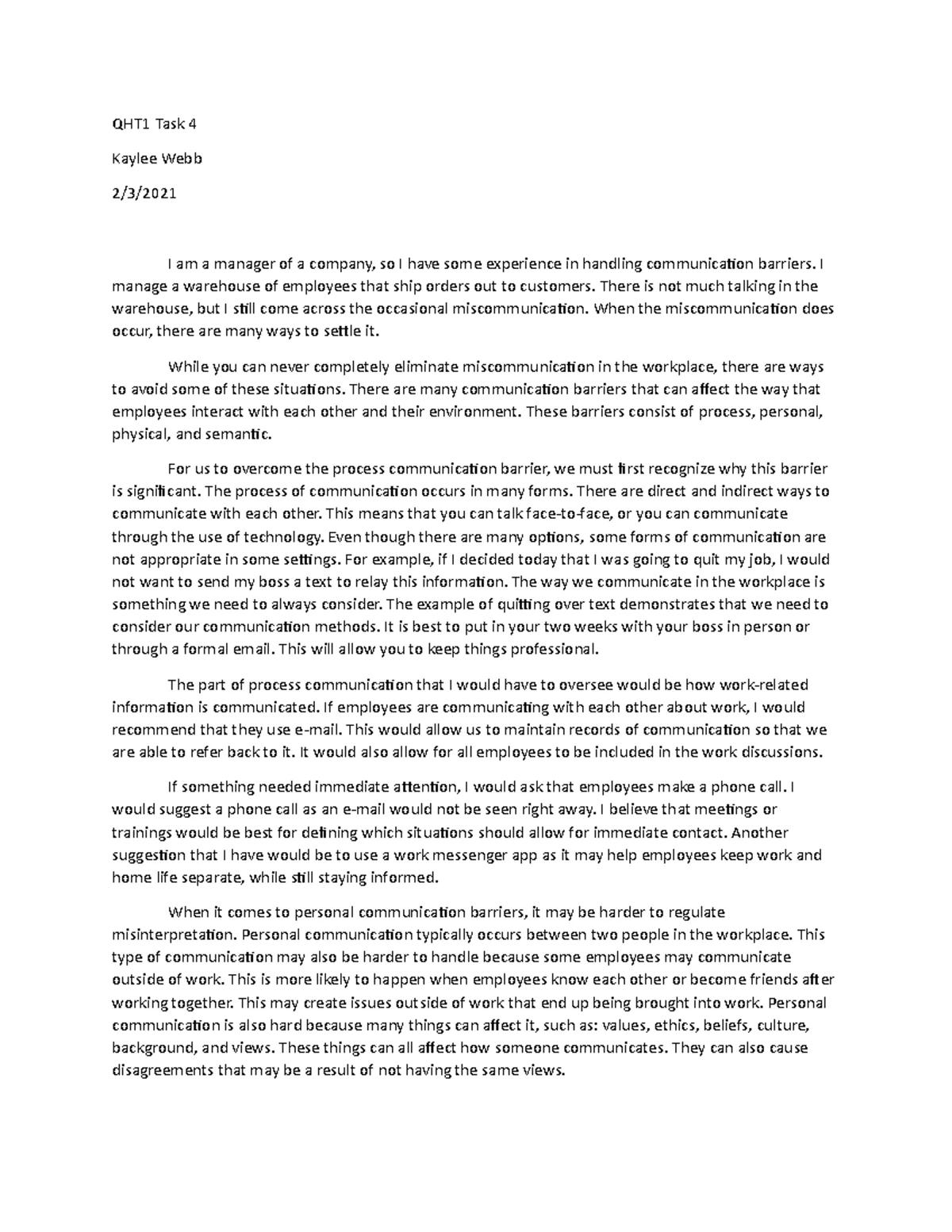 WGU - QHT1 - Task 1 - Passed - 2021 - Tangible Products Firm, LLC Memo ...