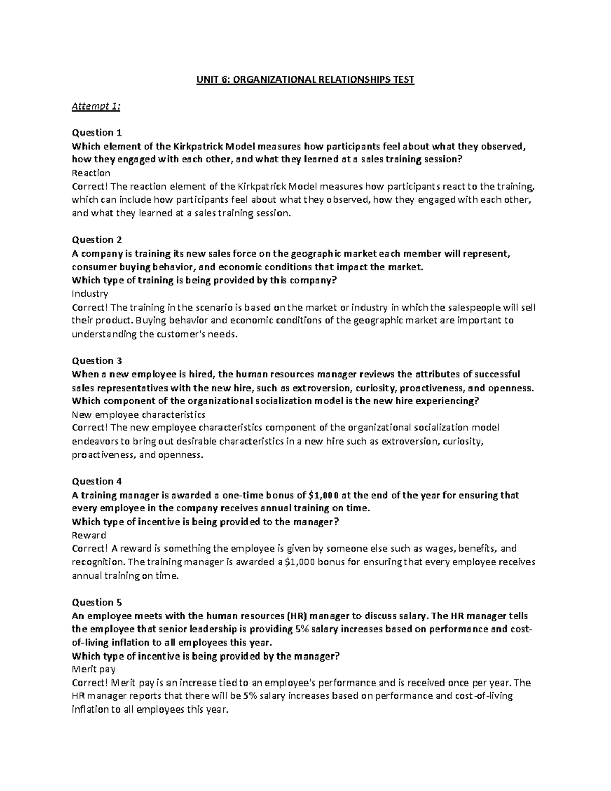 D099 Unit 6 Test- 2 attempts - UNIT 6: ORGANIZATIONAL RELATIONSHIPS ...