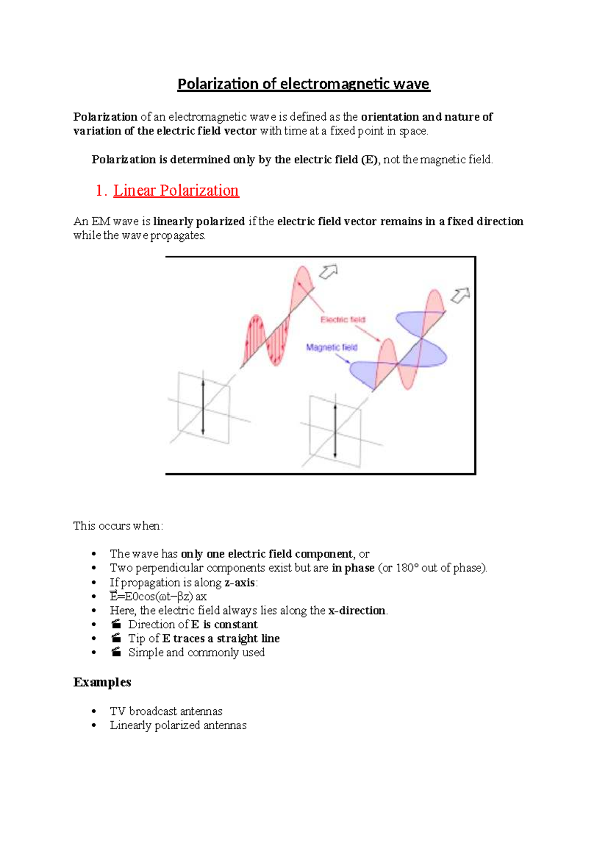 Electromagnetic Wave Polarization: Concepts & Applications - Studocu