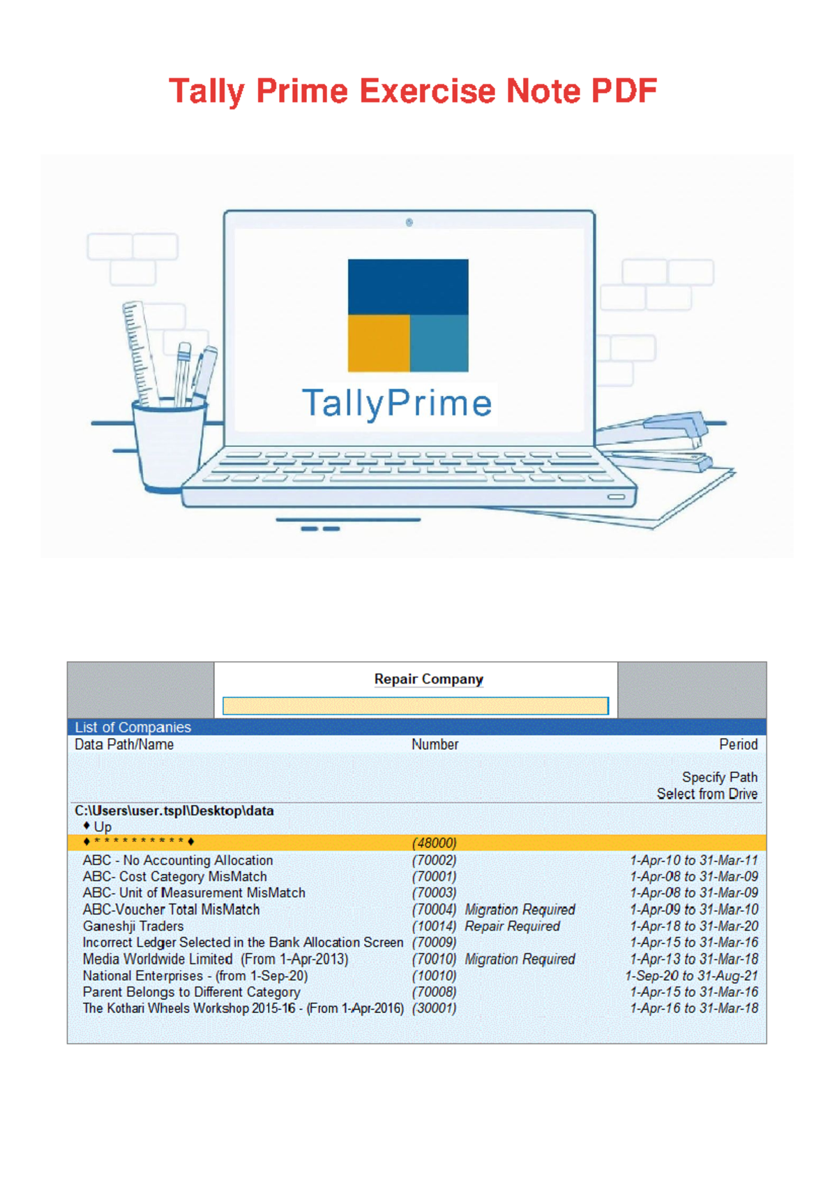 Tally Prime Exercise 3: Business Transactions Overview - Studocu