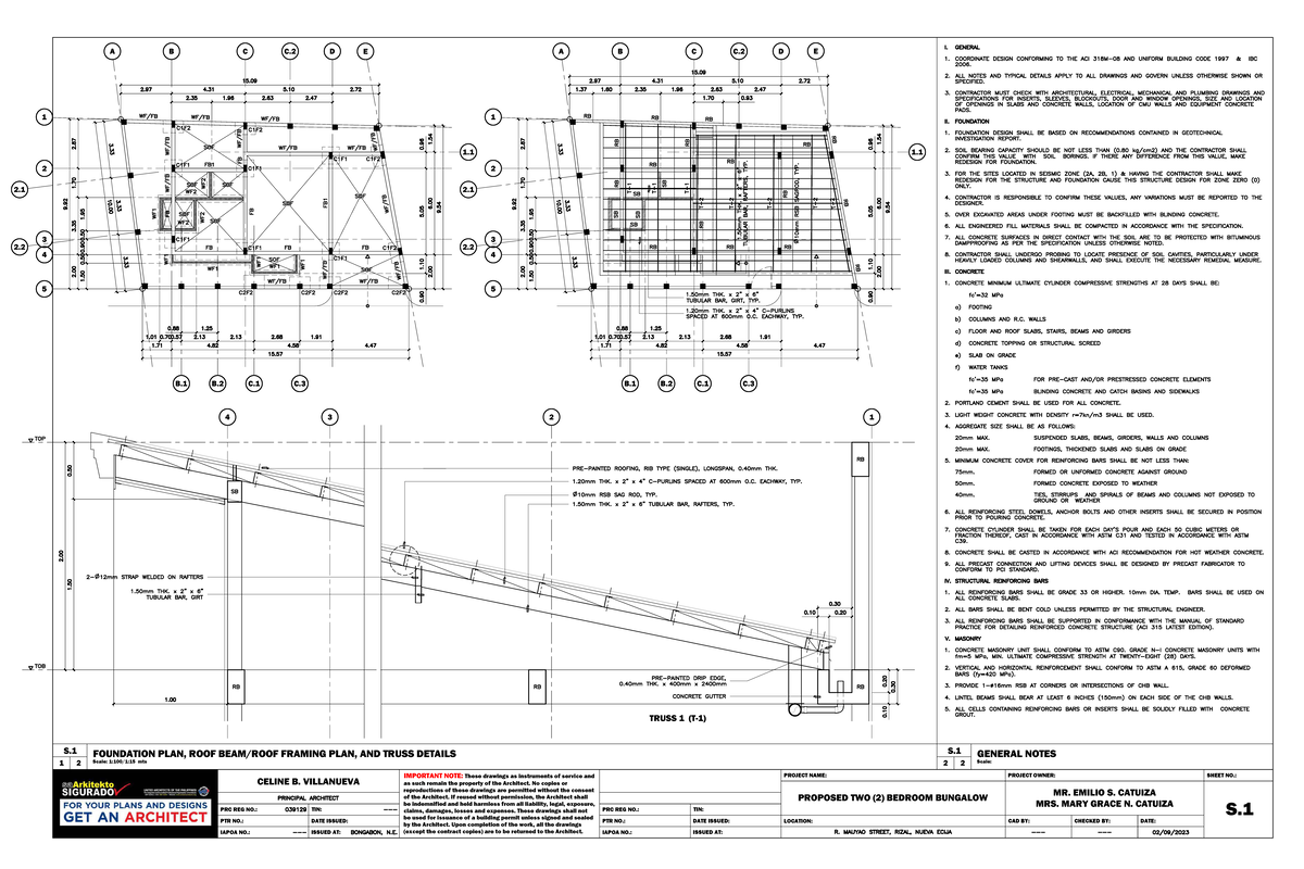 S.1 - Foundation Plan, Roof Framing, and Truss Details - Studocu