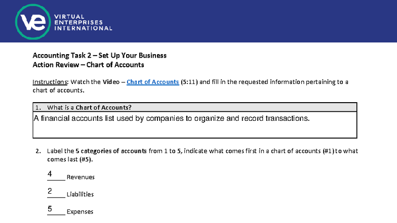 ACCT 2: Chart of Accounts Setup & Review Instructions - Studocu