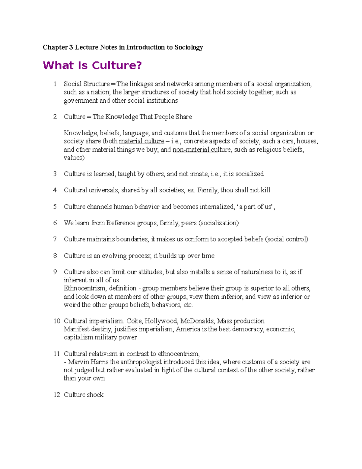 Ch3 Sociology Culture Lecture Notes - Key Concepts & Elements - Studocu