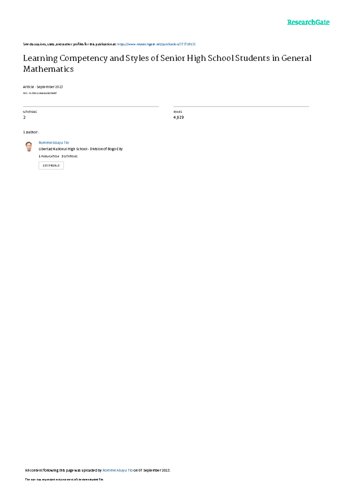 Learning Competency and Styles of SHS Students in General Math (2023 ...