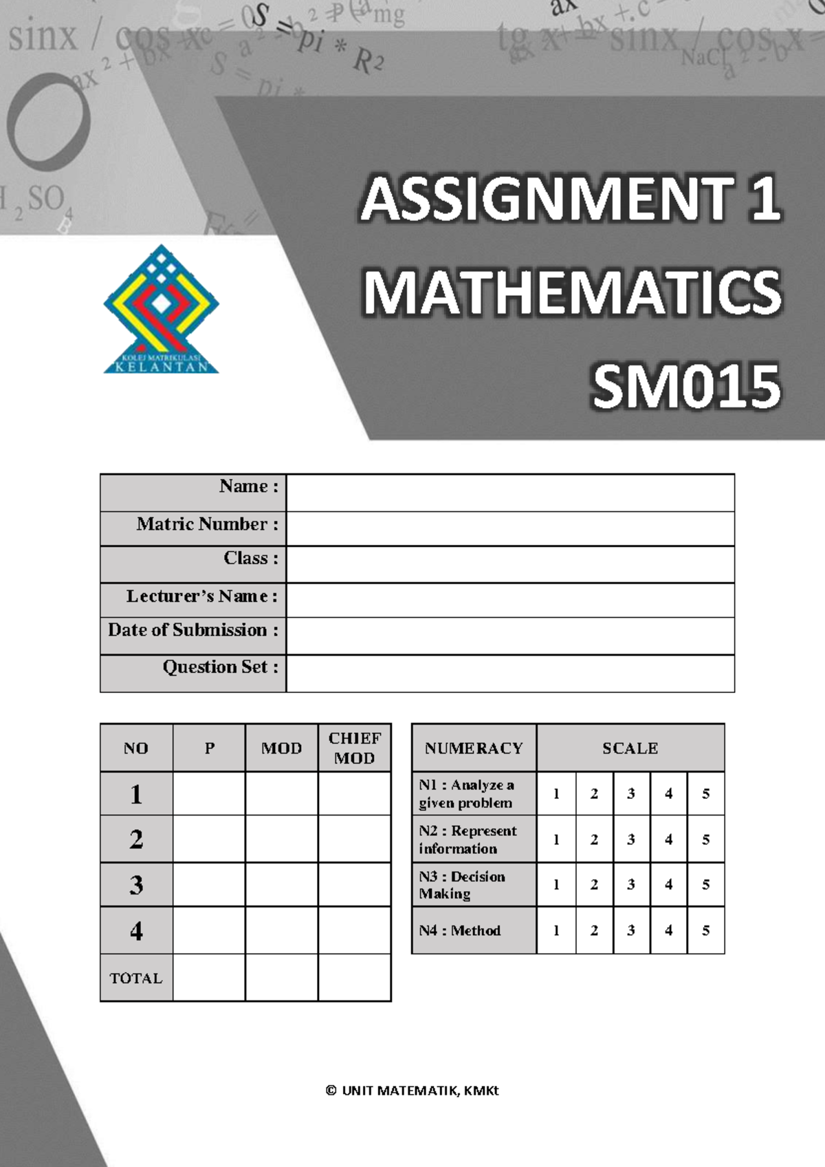 MATHEMATICS ASSIGNMENT 1 SET A SM015 2425 - SEMESTER 1 2024/2025 - Studocu
