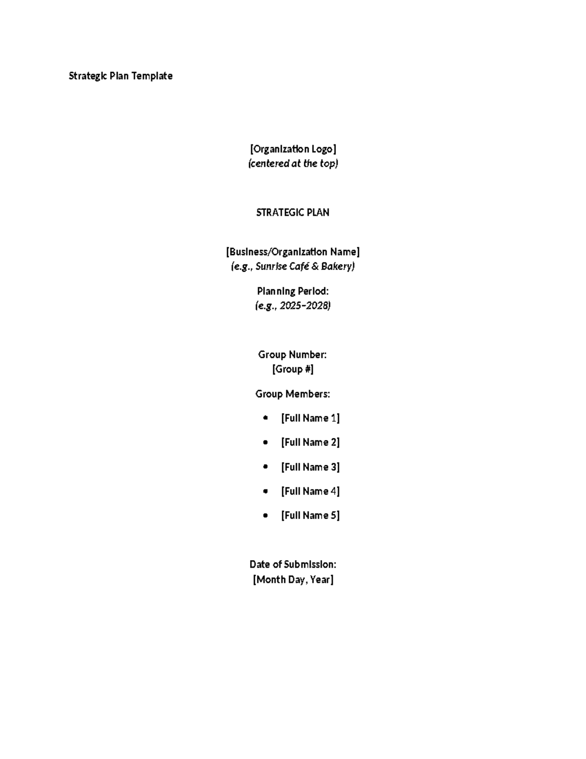 MIDTERM STRATEGIC PLAN TEMPLATE for Sunrise Café Bakery - Studocu