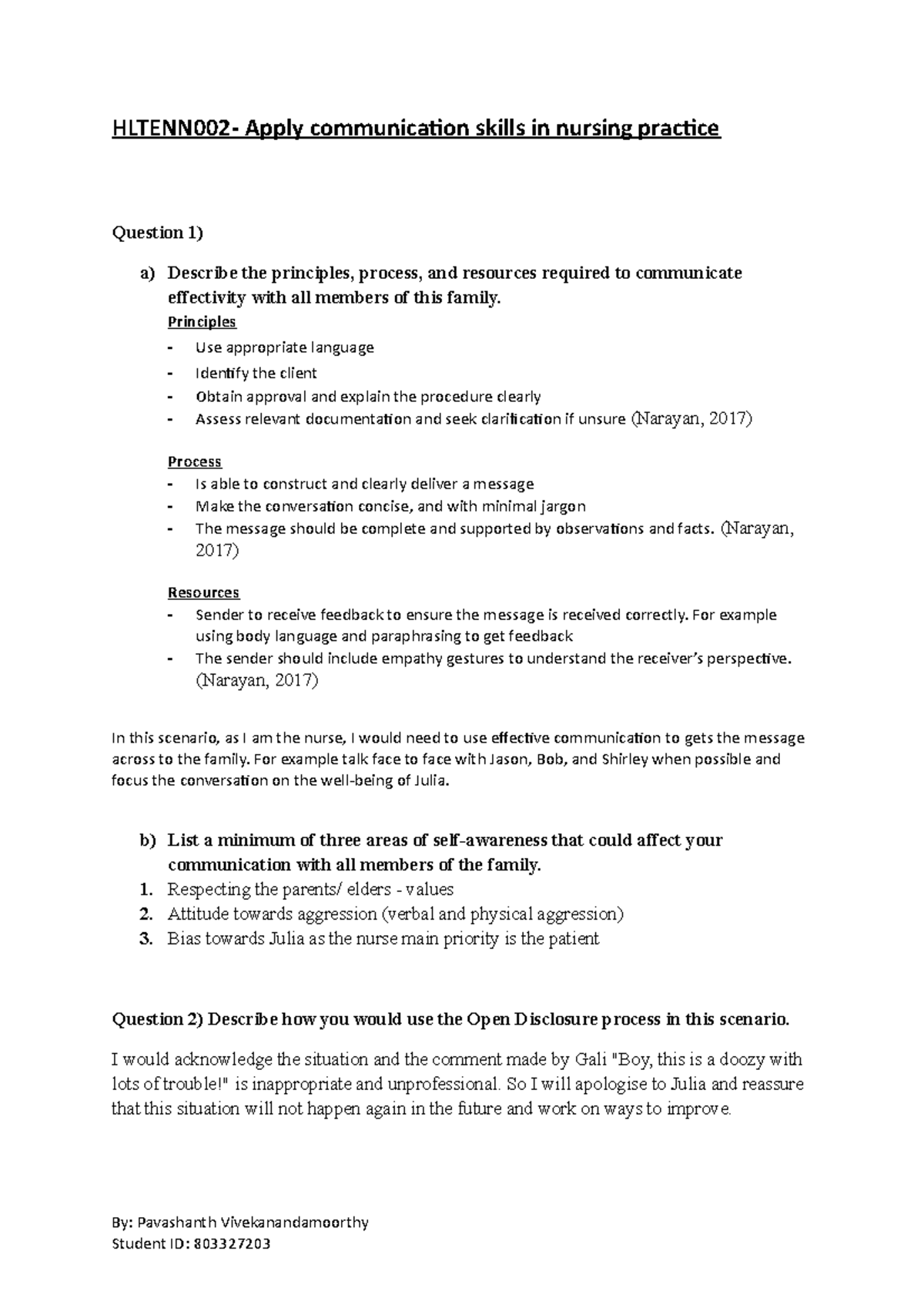 HLTENN002 - Assessment 2: Effective Communication in Nursing Practice ...