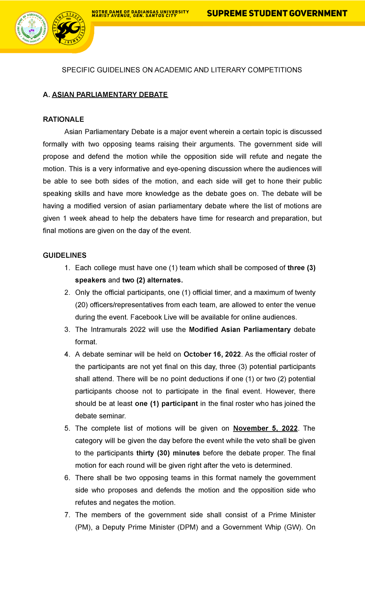 RLC Asian Parliamentary Debate Guidelines - SPECIFIC GUIDELINES ON ...