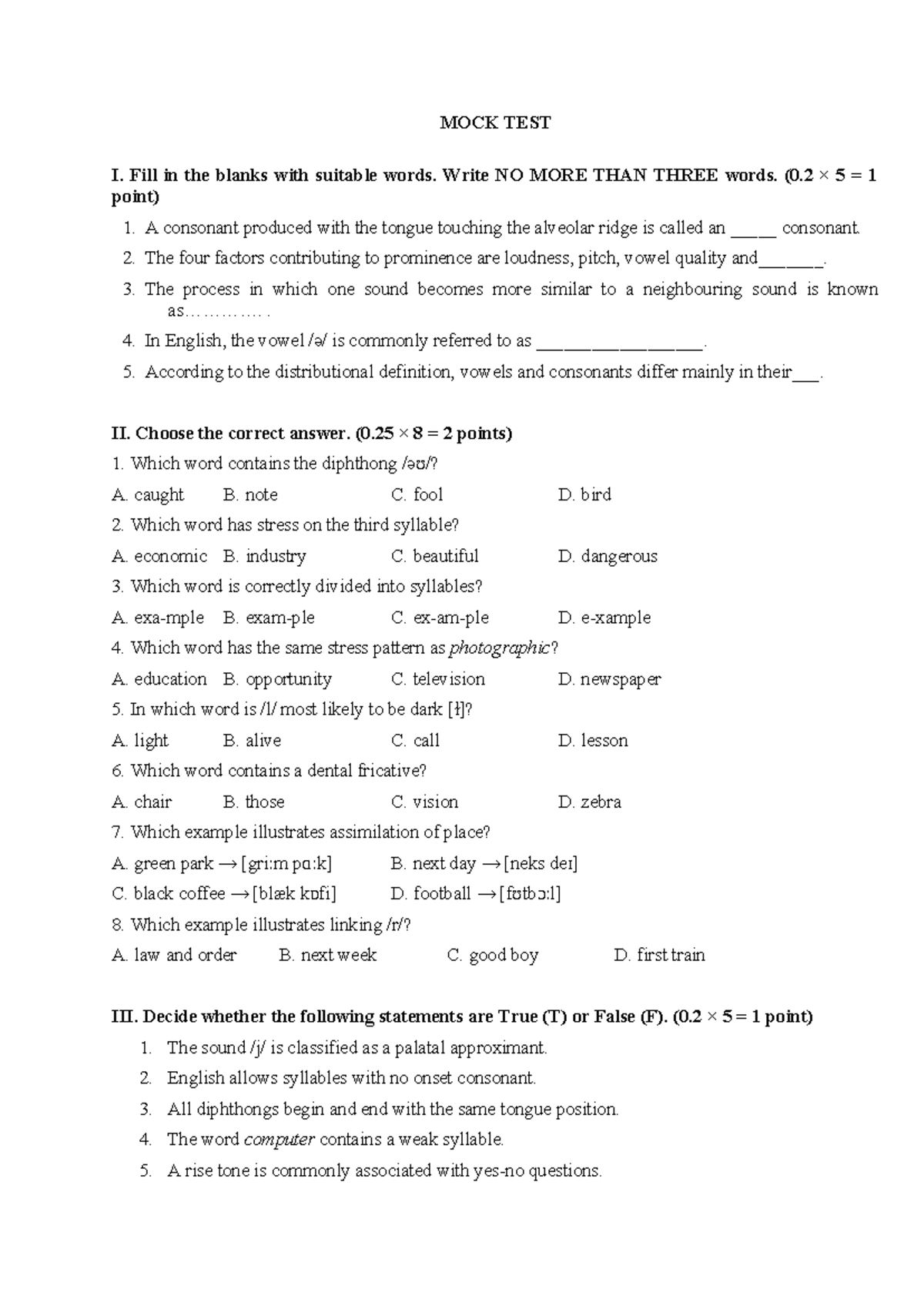 MOCK TEST 2026 - Fill in the Blanks & Multiple Choice Questions - Studocu