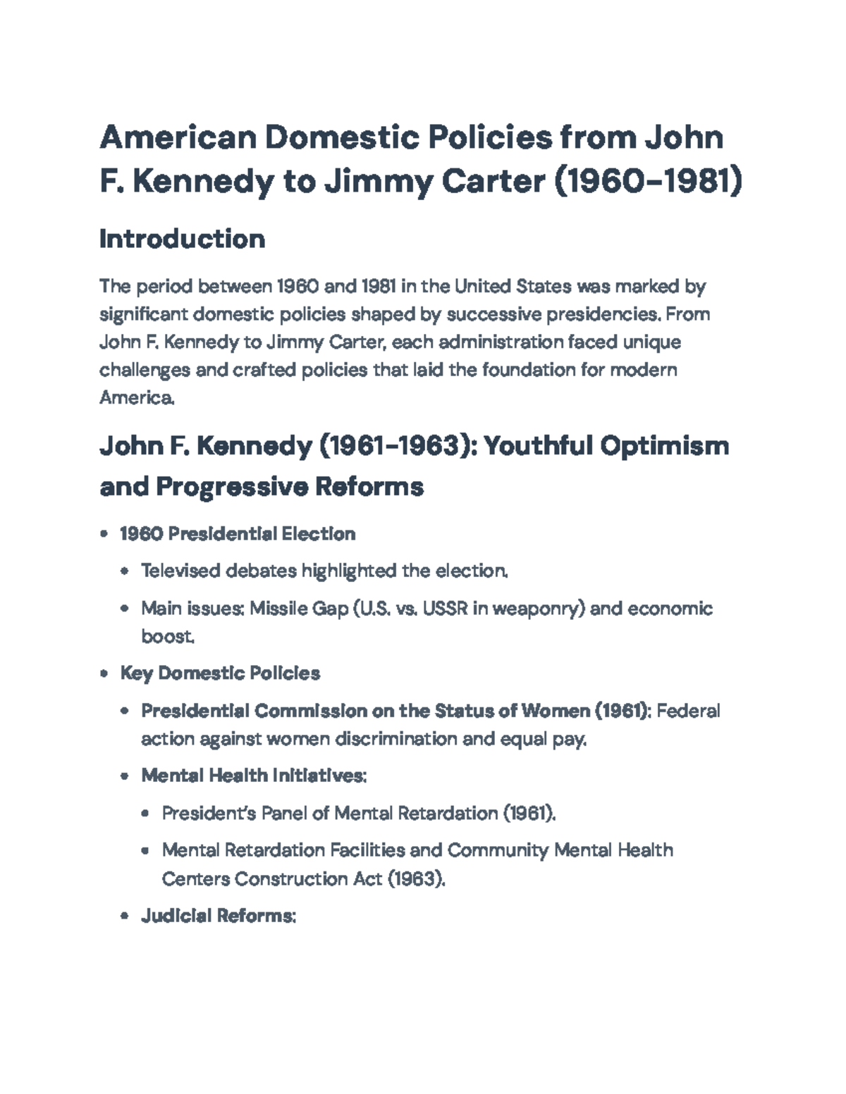 Domestic Policies of U.S. Presidents (1960-1981): Key Insights and ...