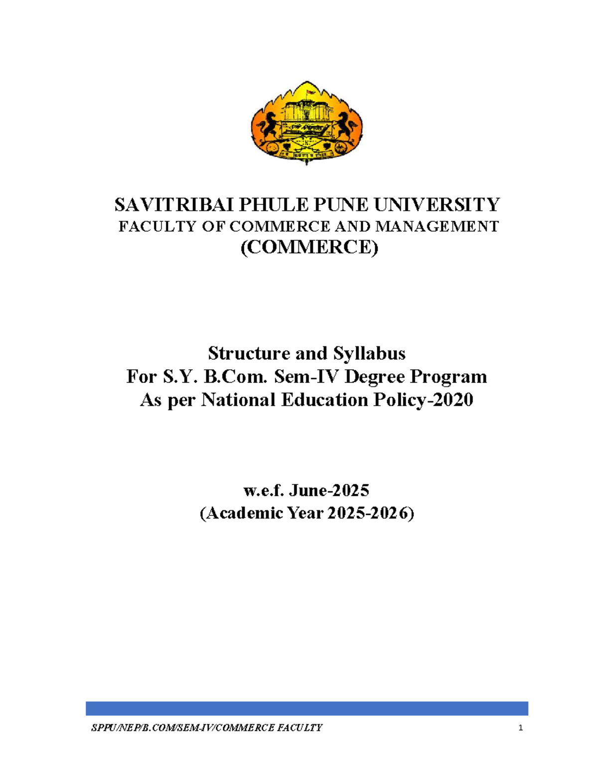 SPPU NEP Commerce S.Y. B.Com. Sem-IV Integrated Syllabus AY 2025-2026 ...