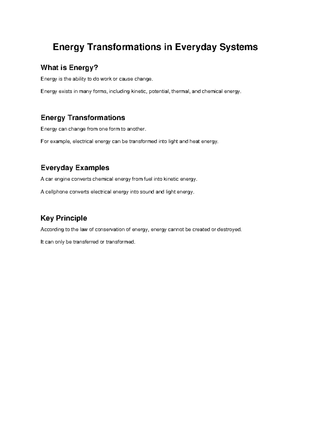 Energy Transformations - Energy exists in many forms, including kinetic ...