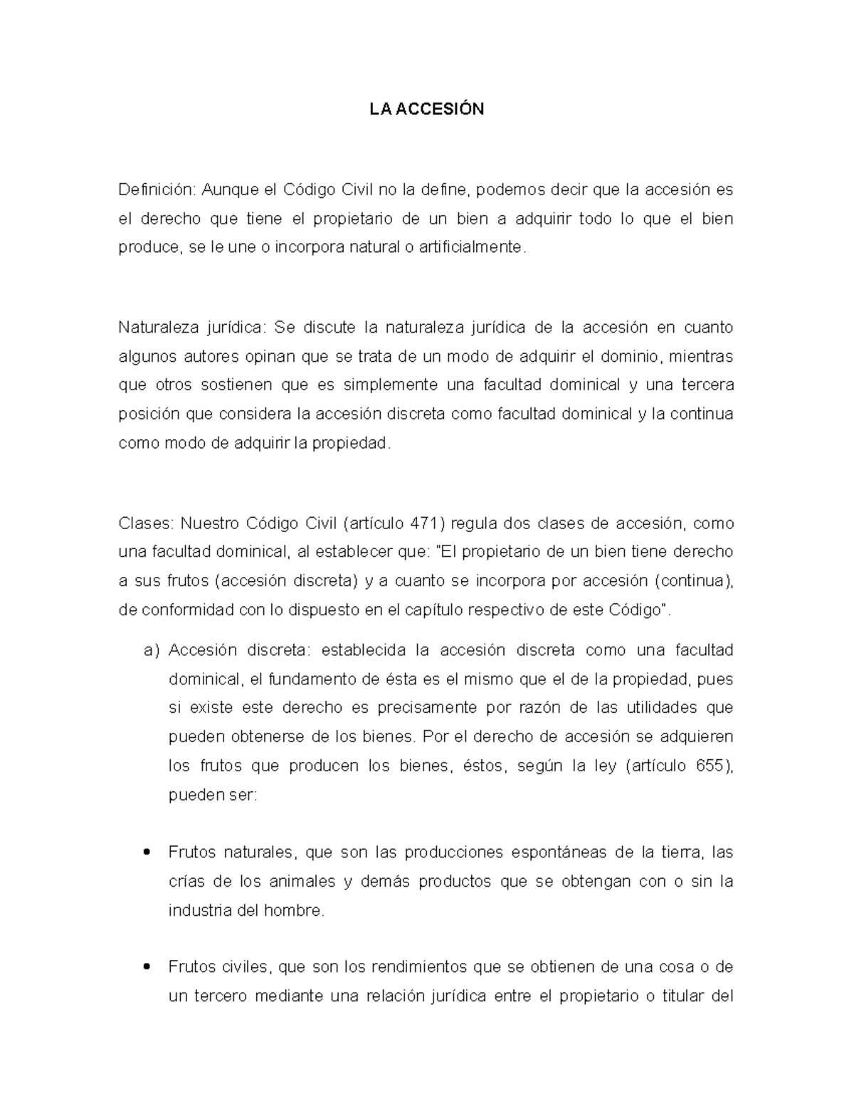 La Accesión en el Código Civil: Análisis y Clases Jurídicas - Studocu