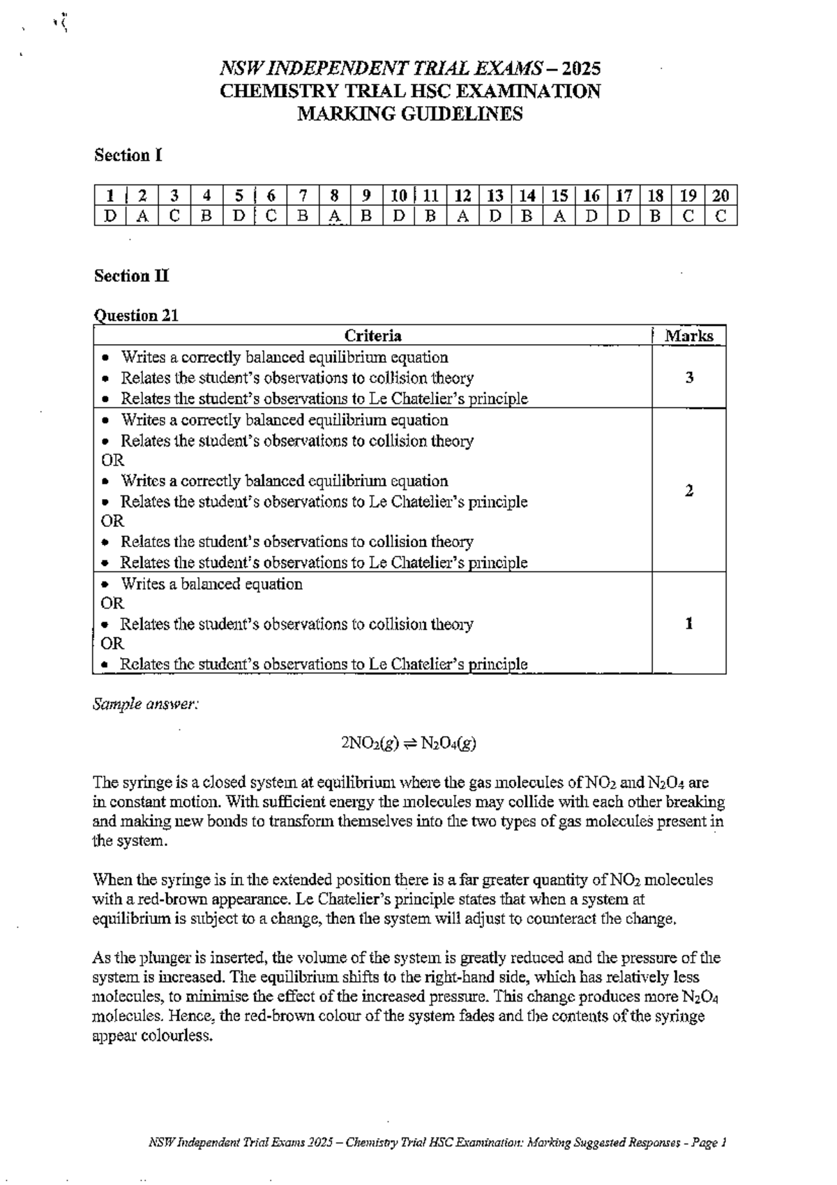 NSW Independent Trial HSC Chemistry Exam 2025 Marking Guidelines - Studocu