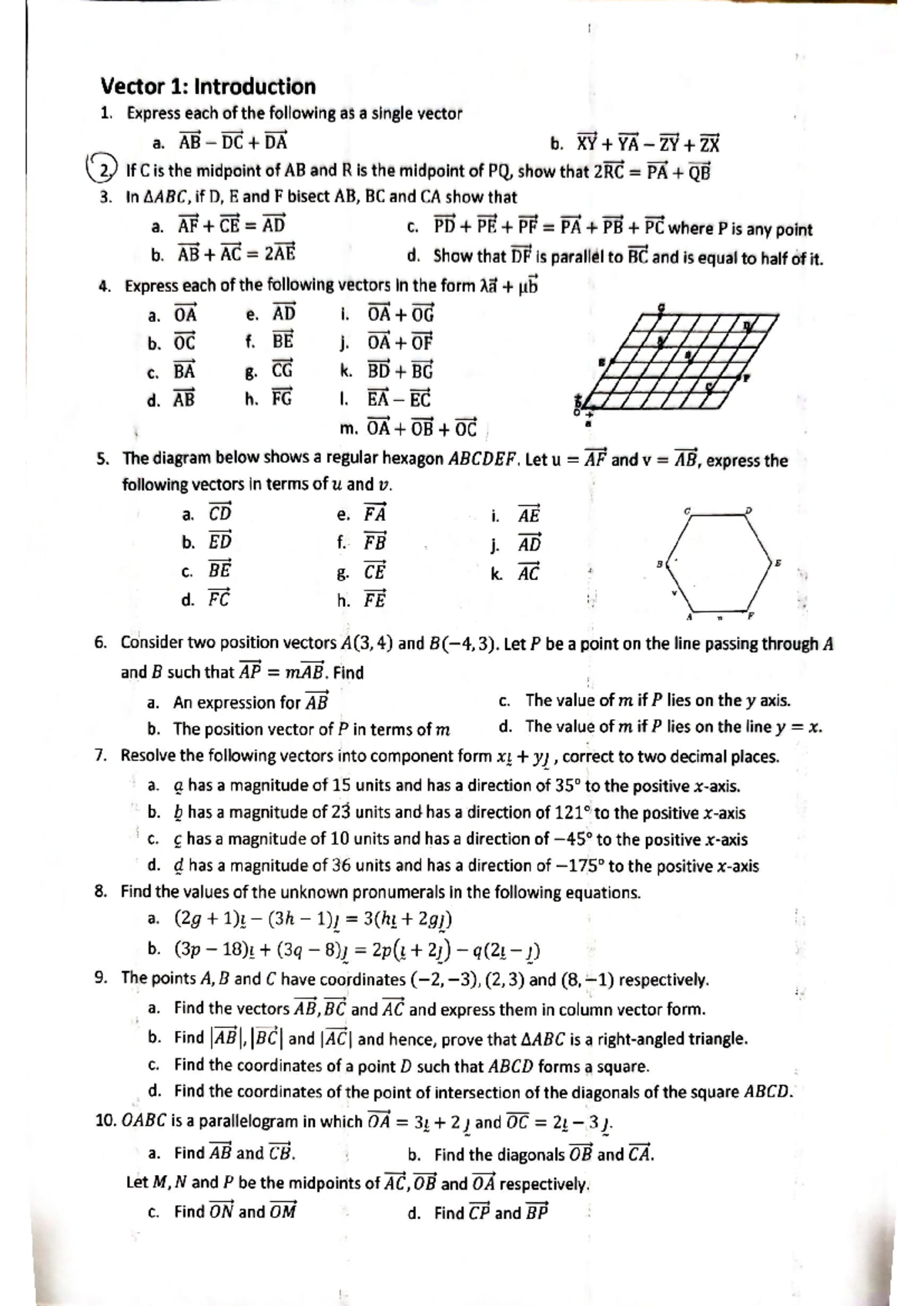 Vectors WS - Vector Questions and Solutions for Course MATH101 - Studocu
