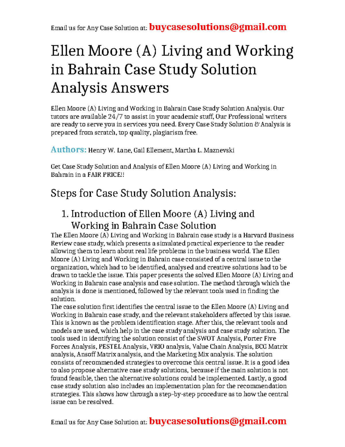 Case Solution Ellen Moore (A) Living and Working in Bahrain - Ellen ...