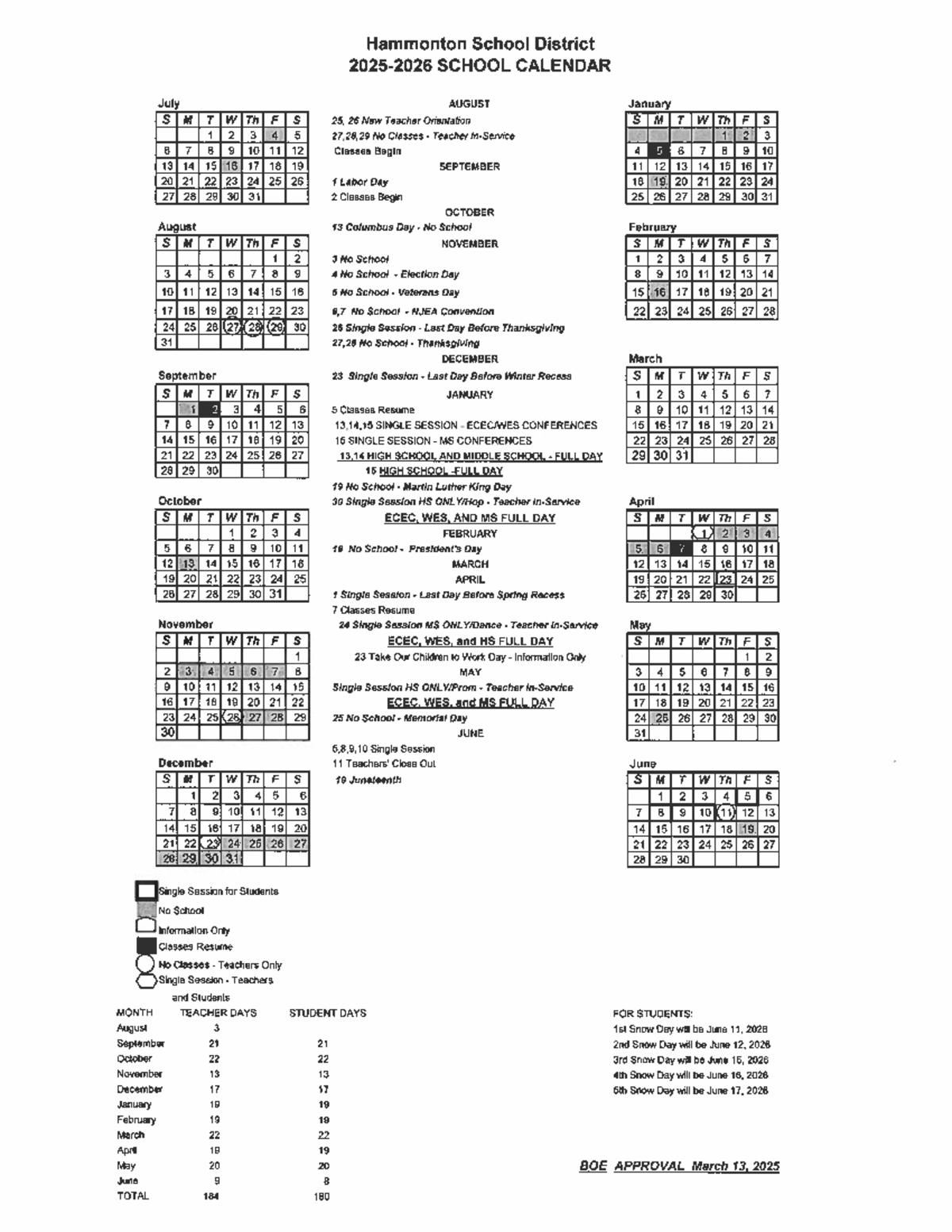 Hammonton School District 2025-2026 school calendar - Studocu