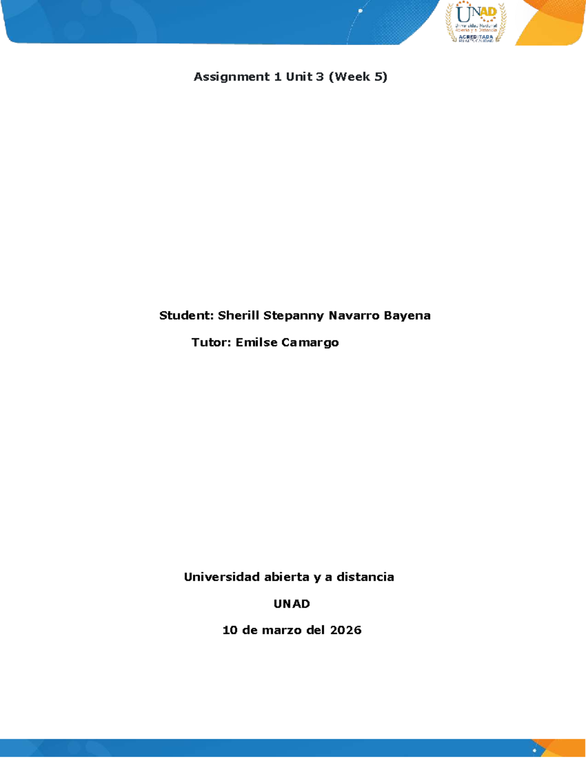 Assignment 1: Unit 3 Overview (Week 5) - Studocu