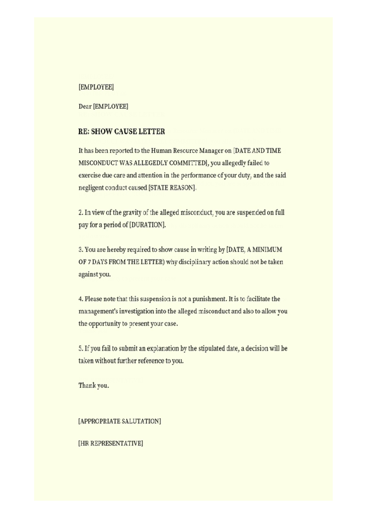 Sample of show cause letter - Dear RE: SHOW CAUSE LETTER It has been ...