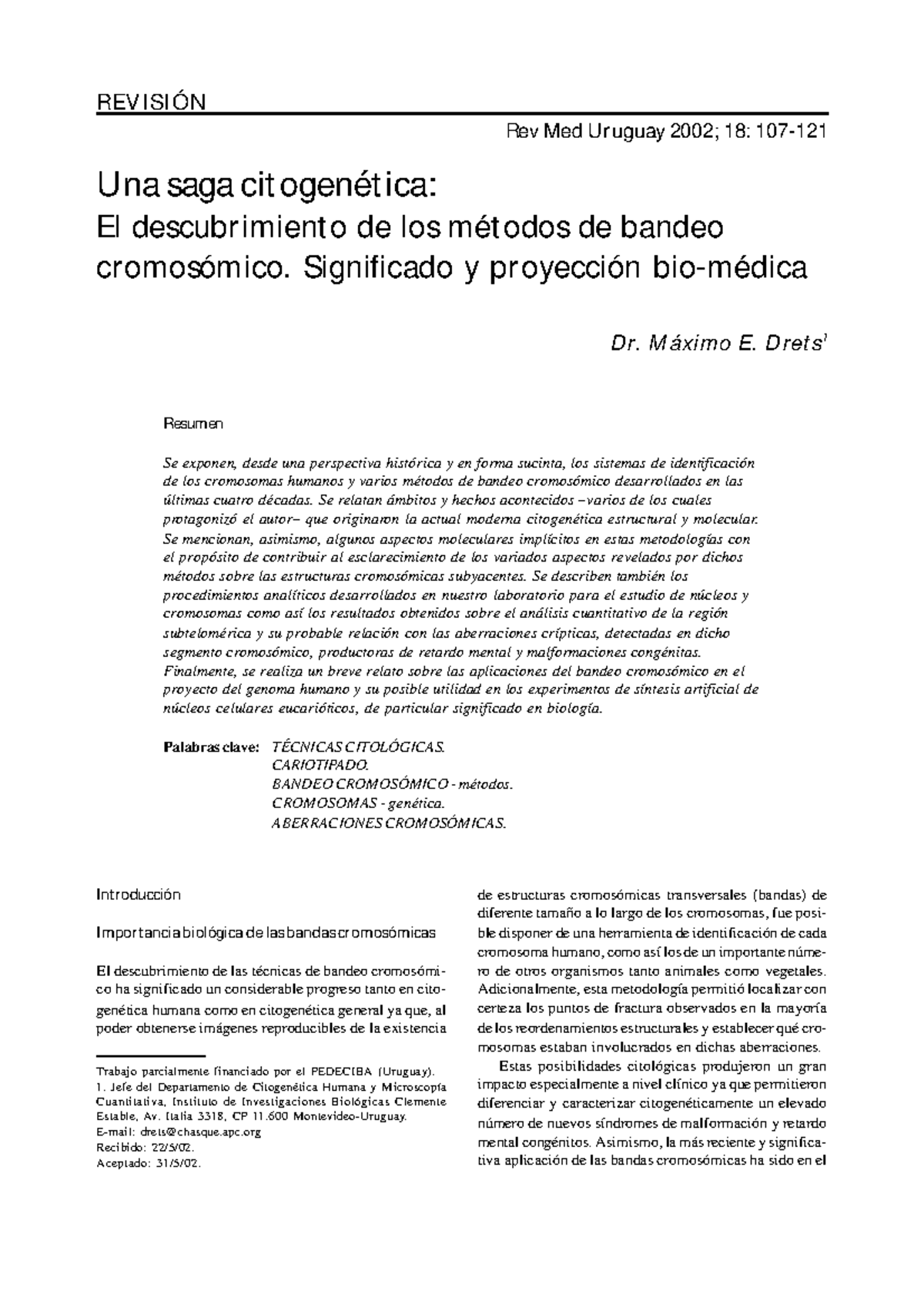 Métodos de Bandeo Cromosómico en Citogenética Humana: REVI Nº 18 - Studocu