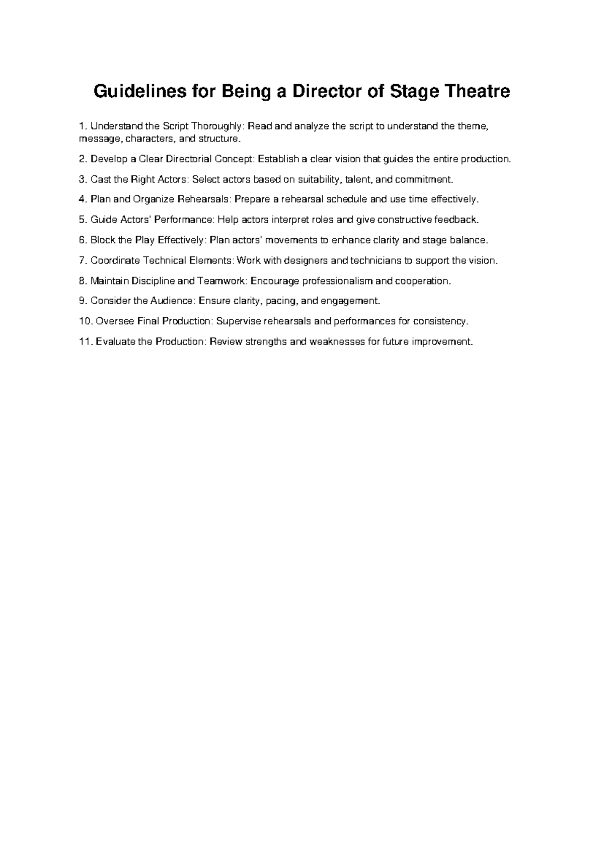 Guidelines for Being a Stage Theatre Director (THR 101) - Studocu