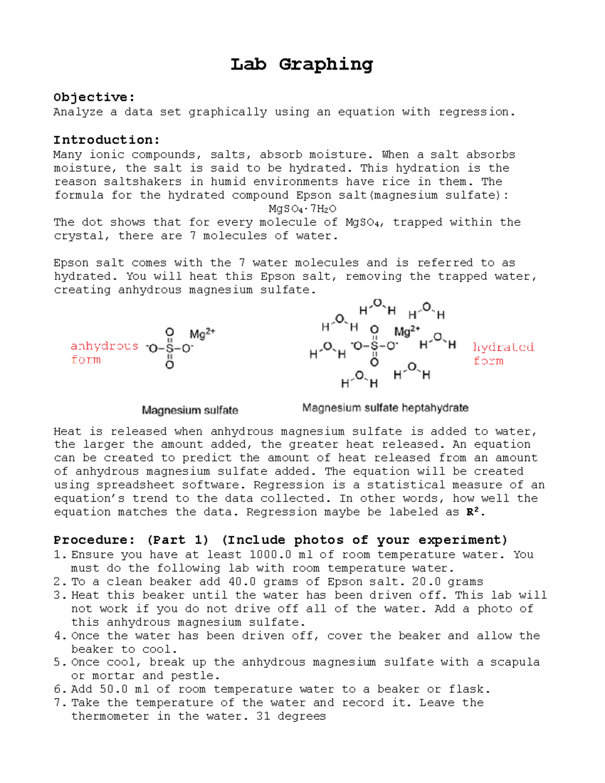 Lab Graphing Analysis Lab - Regression and Heat Release Experiment ...