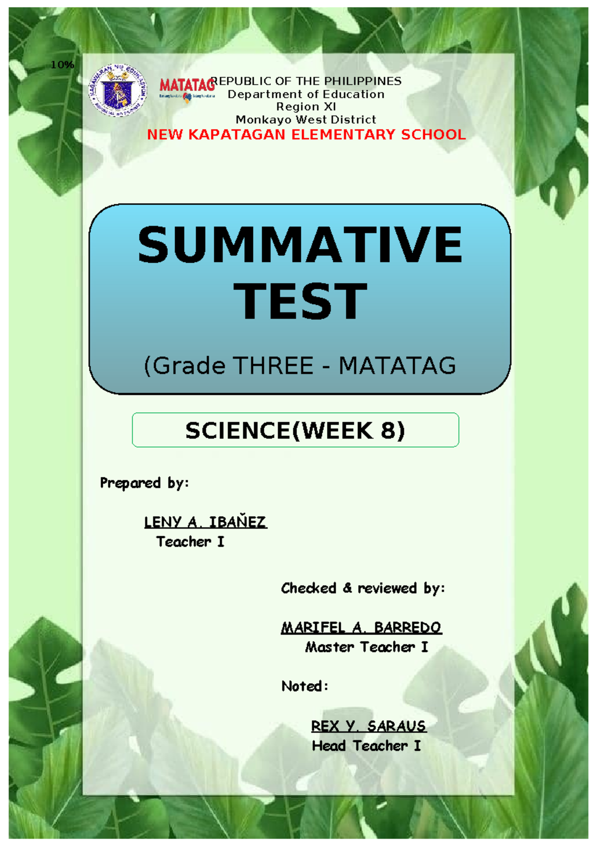 Grade 3 Science Summative Test No. 8 - Week 8 (MATATAG Based) - Studocu