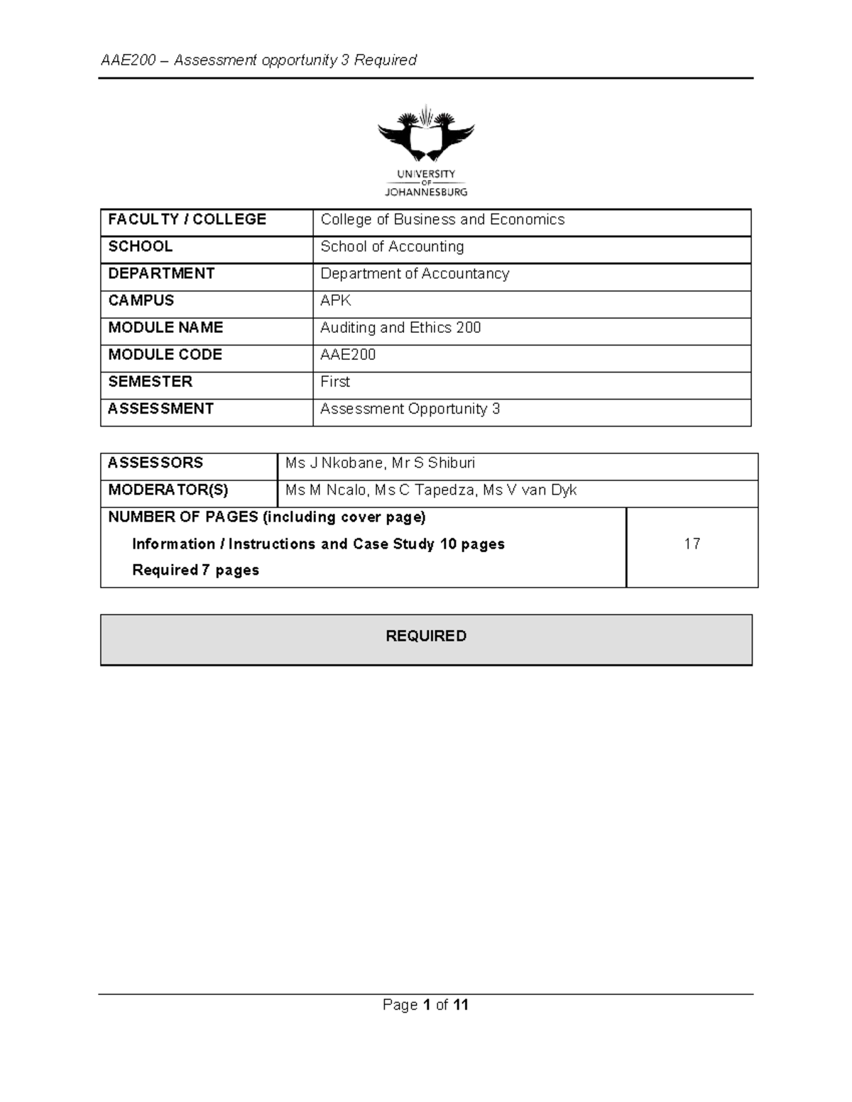 AAE200 Auditing & Ethics Assessment Opportunity 3 Solutions - Studocu