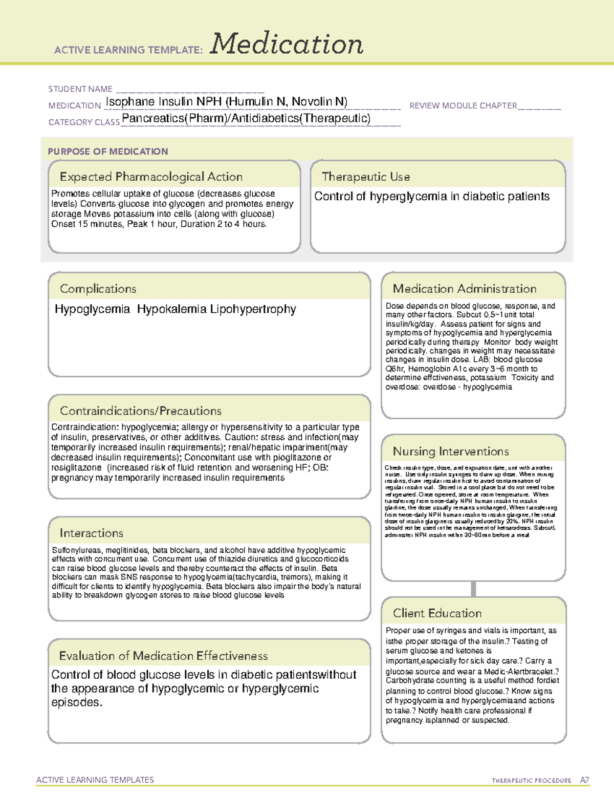 ATI Regular Insulin Medication Sheet - ACTIVE LEARNING TEMPLATES ...