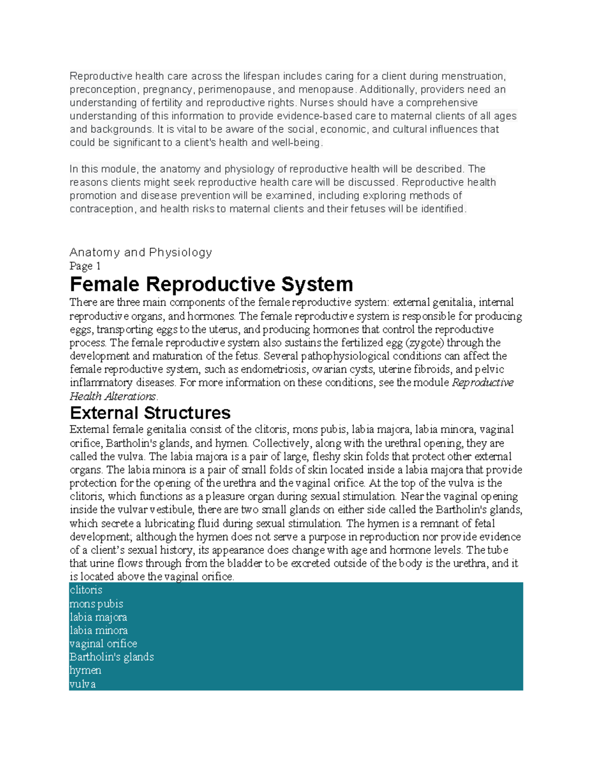 Reproductive Health Care: Client Management & Assessment Strategies (NUR 301) - Studocu