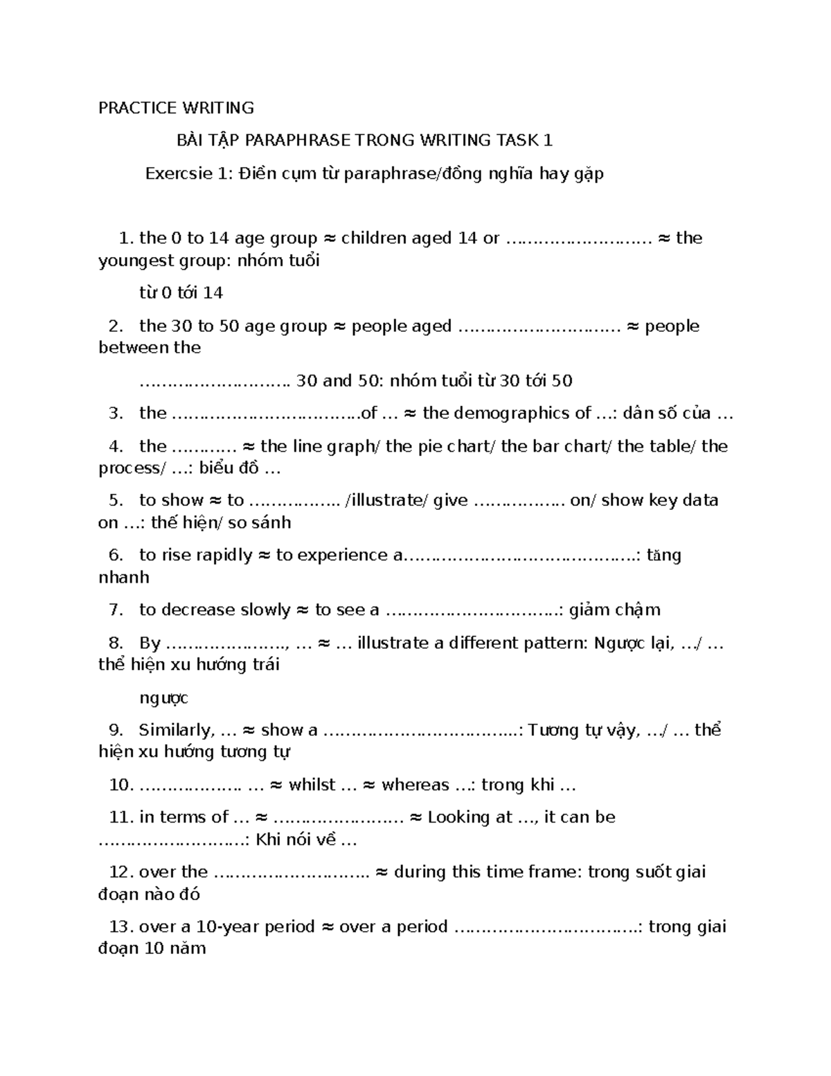 PRACTICE WRITING IELTS: Paraphrase Exercises for Task 1 - Studocu