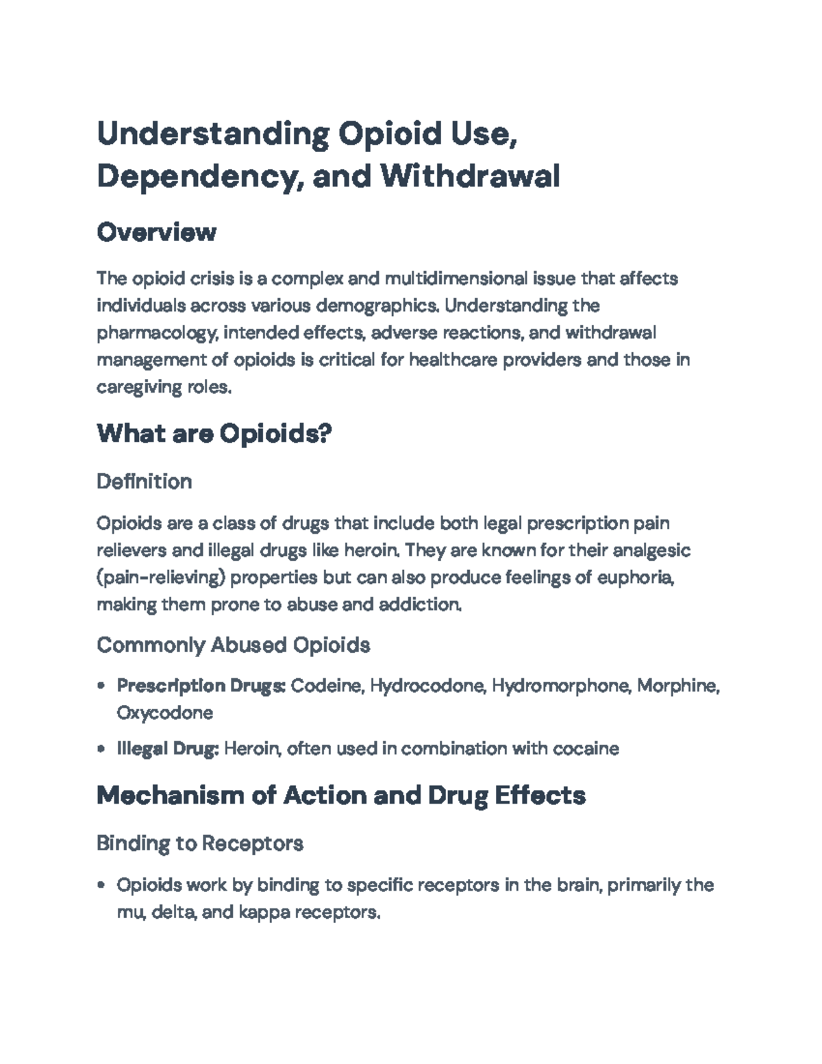 Understanding Opioid Use, Dependency, and Withdrawal - Overview ...