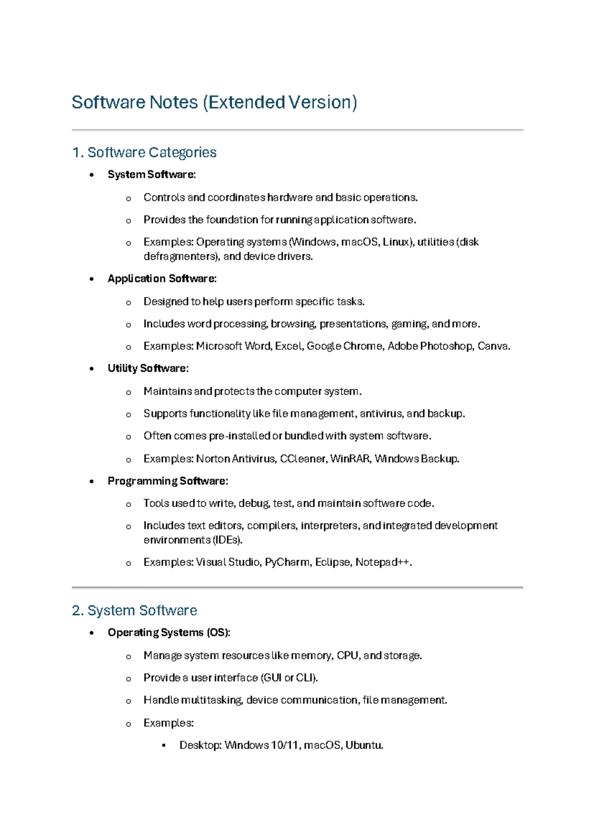 Software Categories Overview: System & Application Software Notes - Studocu