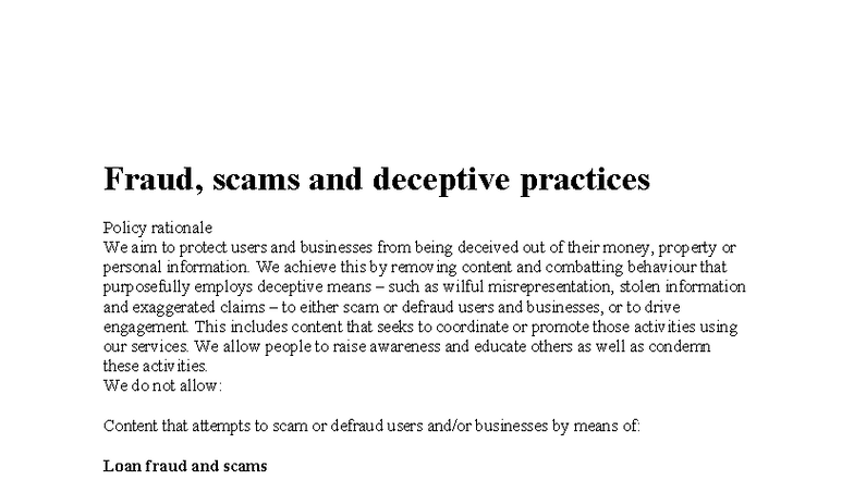 Meta - Fraud and Scams Policy Overview and Guidelines - Studocu