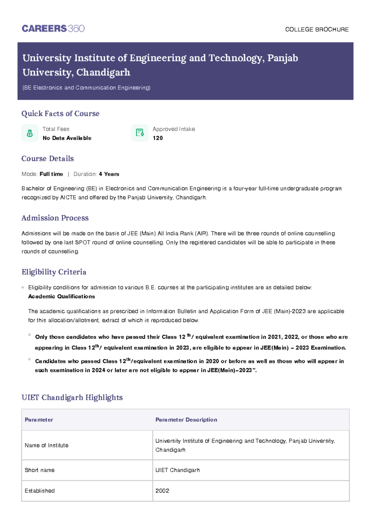BE Electronics and Communication Engineering-UIET Chandigarh Admission ...