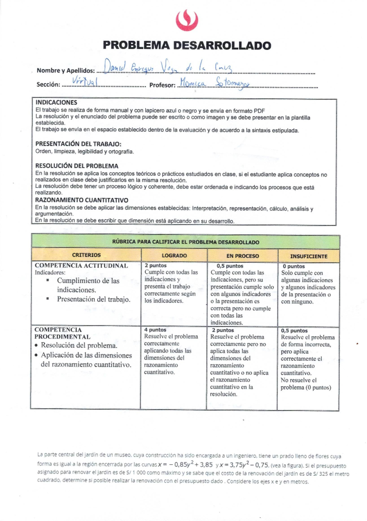 Problema Desarrollado CE84 Cálculo 1 EPE: Razonamiento Cuantitativo ...