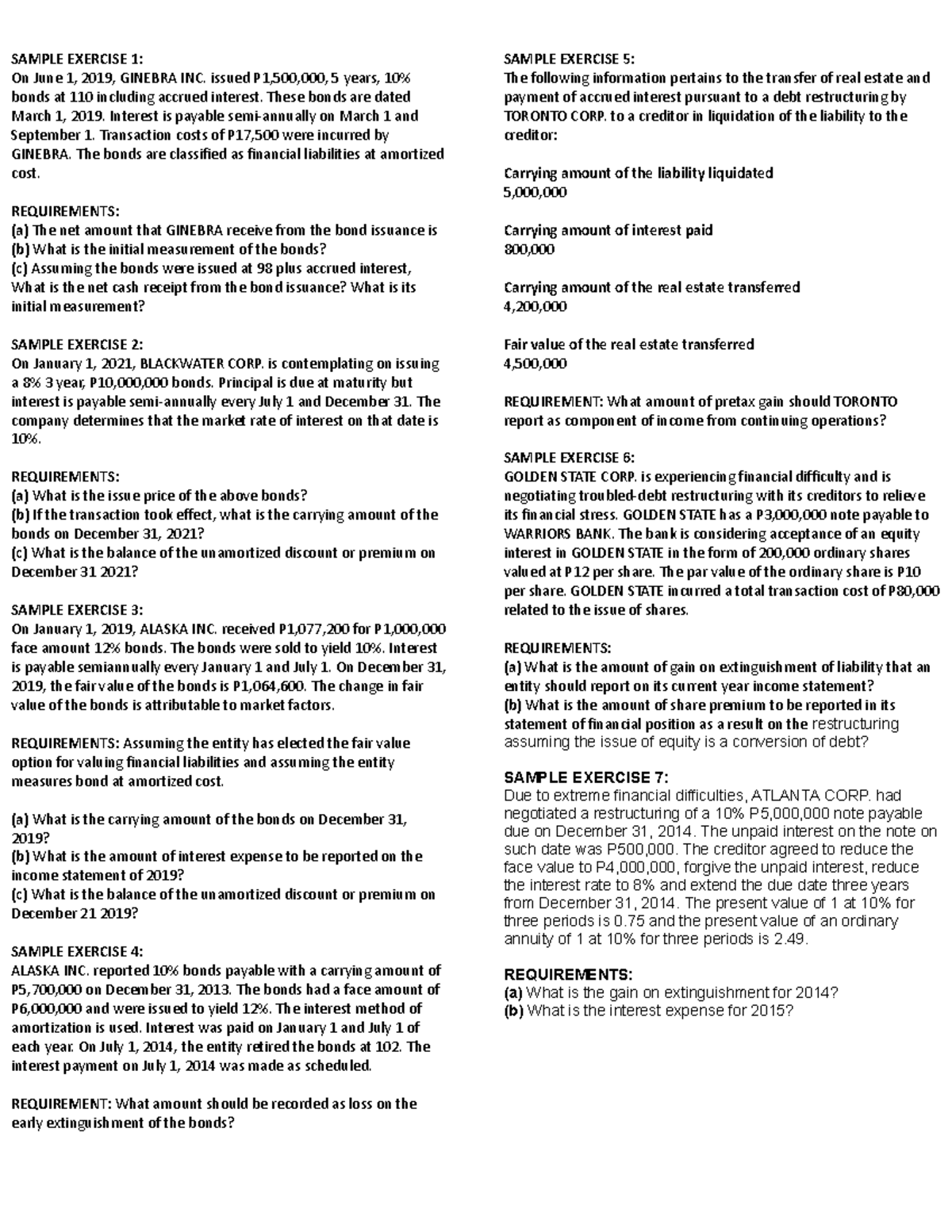 Bonds Payable Sample Problems: Exercises and Requirements - Studocu