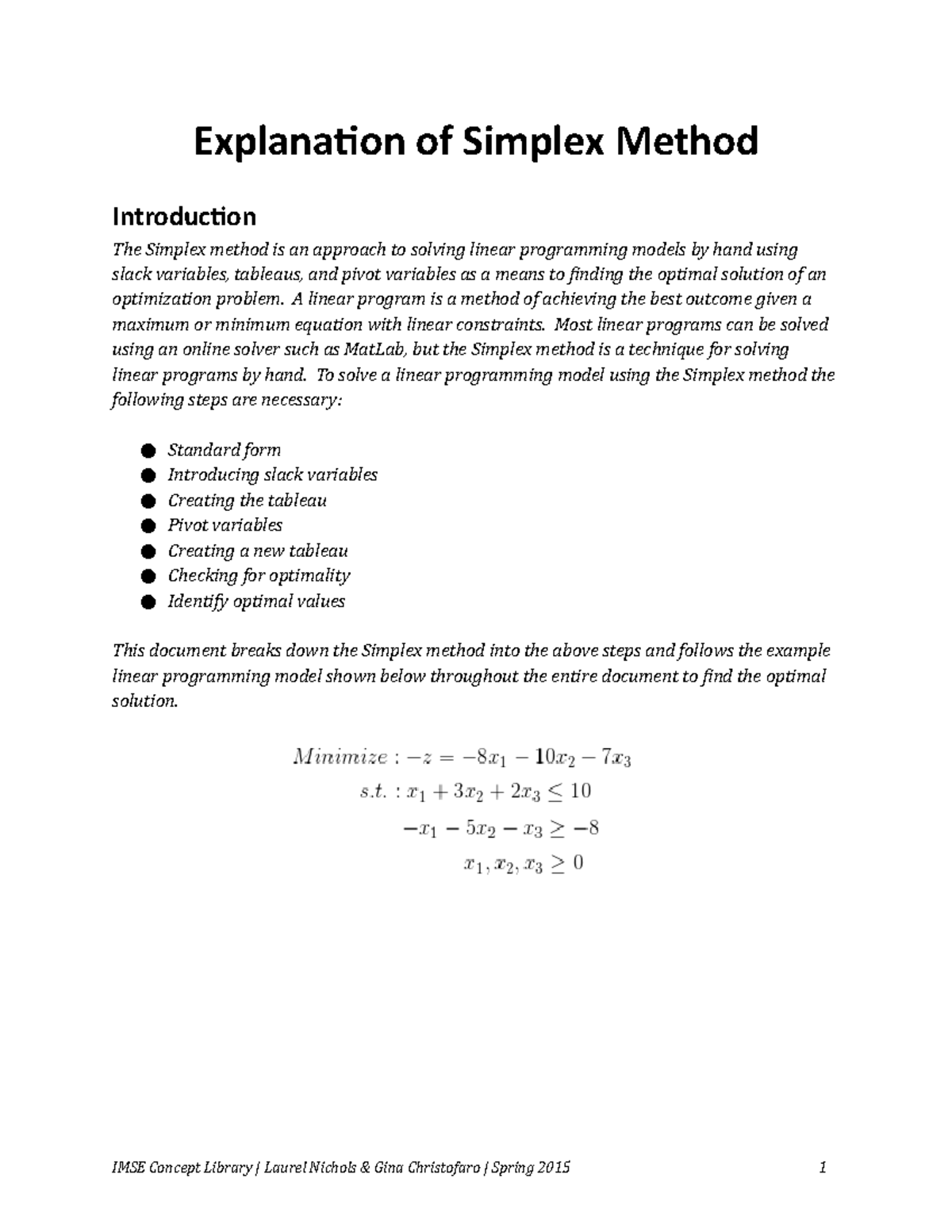 Explanation of Simplex Method - A linear program is a method of ...