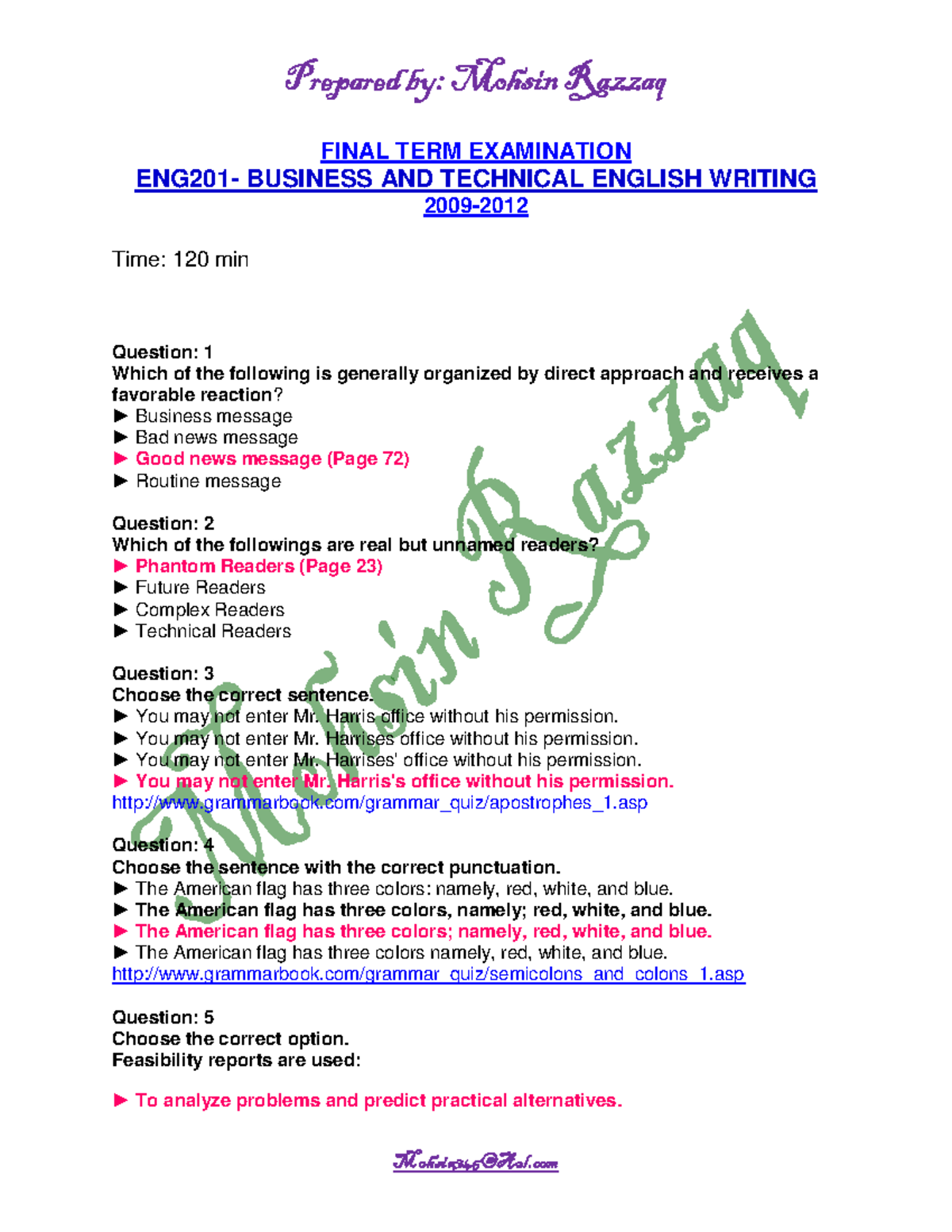 ENG201 Final Term Past Papers Collection by Mohsinrazzaq (2009-2010 ...