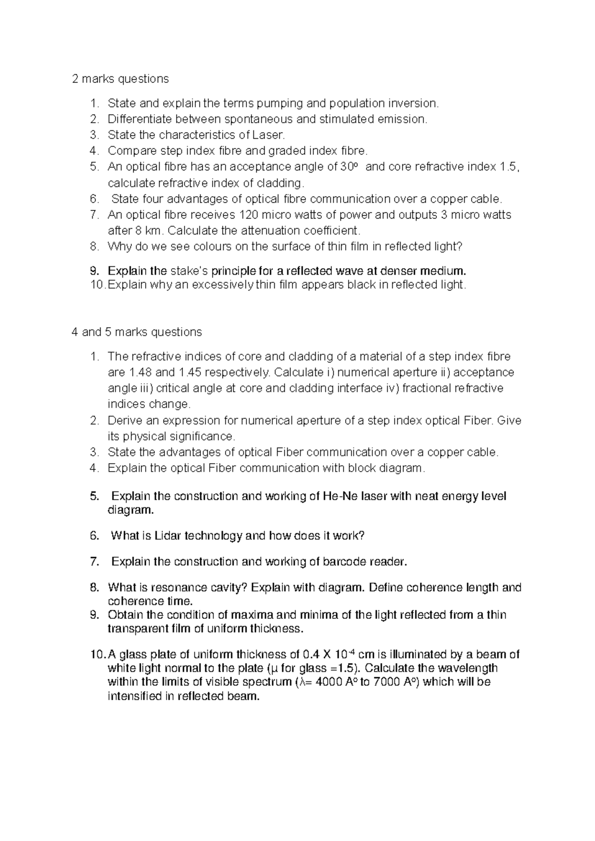 QB IAT 1 - Optical Fiber and Laser Concepts Explained - Studocu