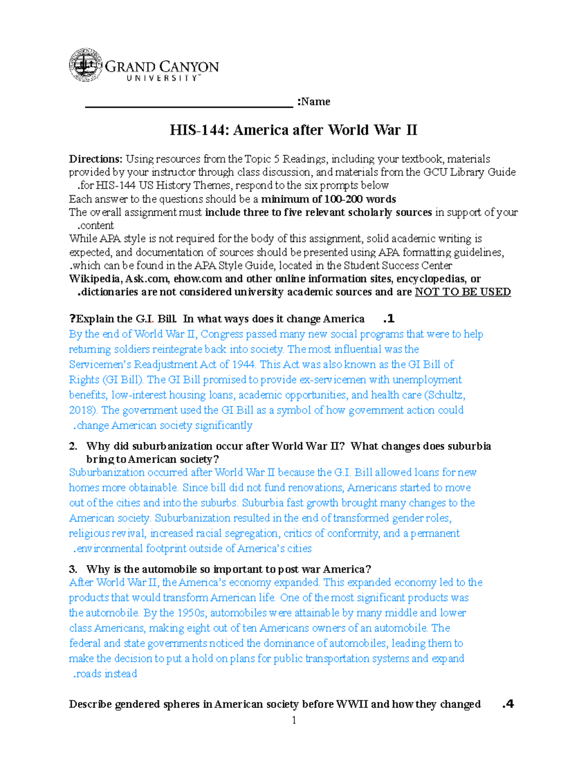 HIS144 - America After WWII Worksheet ...