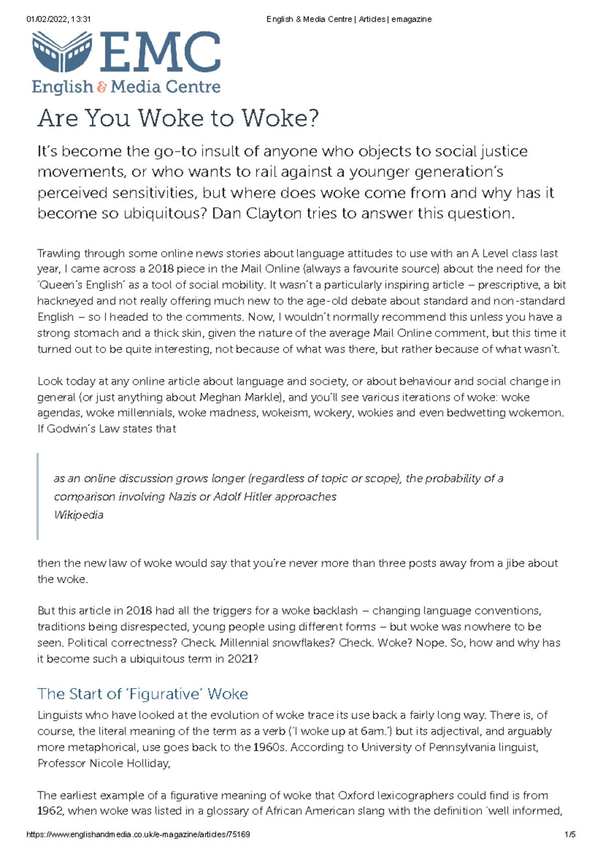 A Level English Media Centre Article: The Evolution of 'Woke' by Dan ...