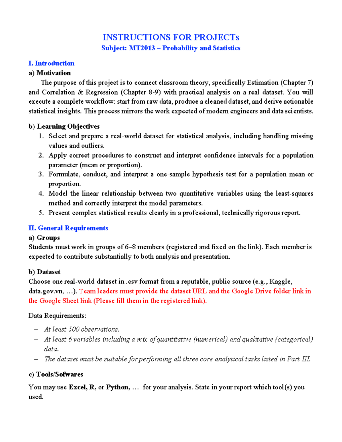 Mt2013 Project Instructions Estimation Regression Analysis Studocu