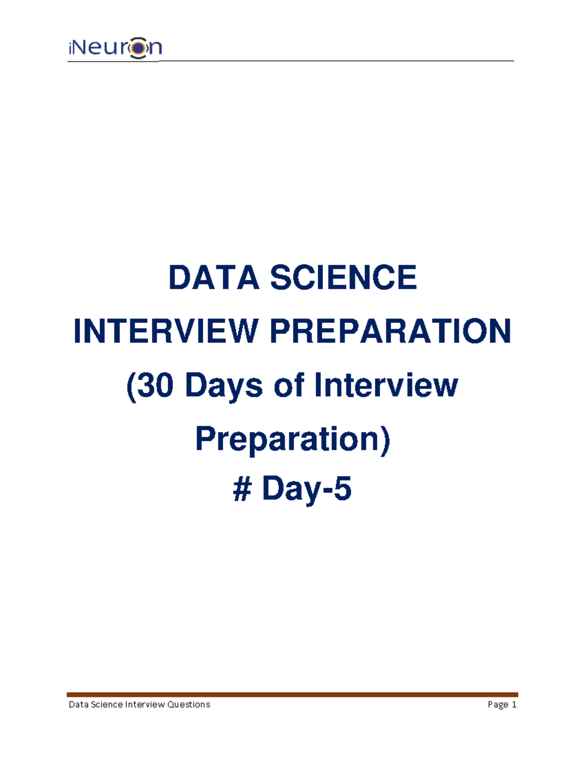 DATA SCIENCE INTERVIEW PREP: Key Concepts & Questions (30 Days) - Studocu