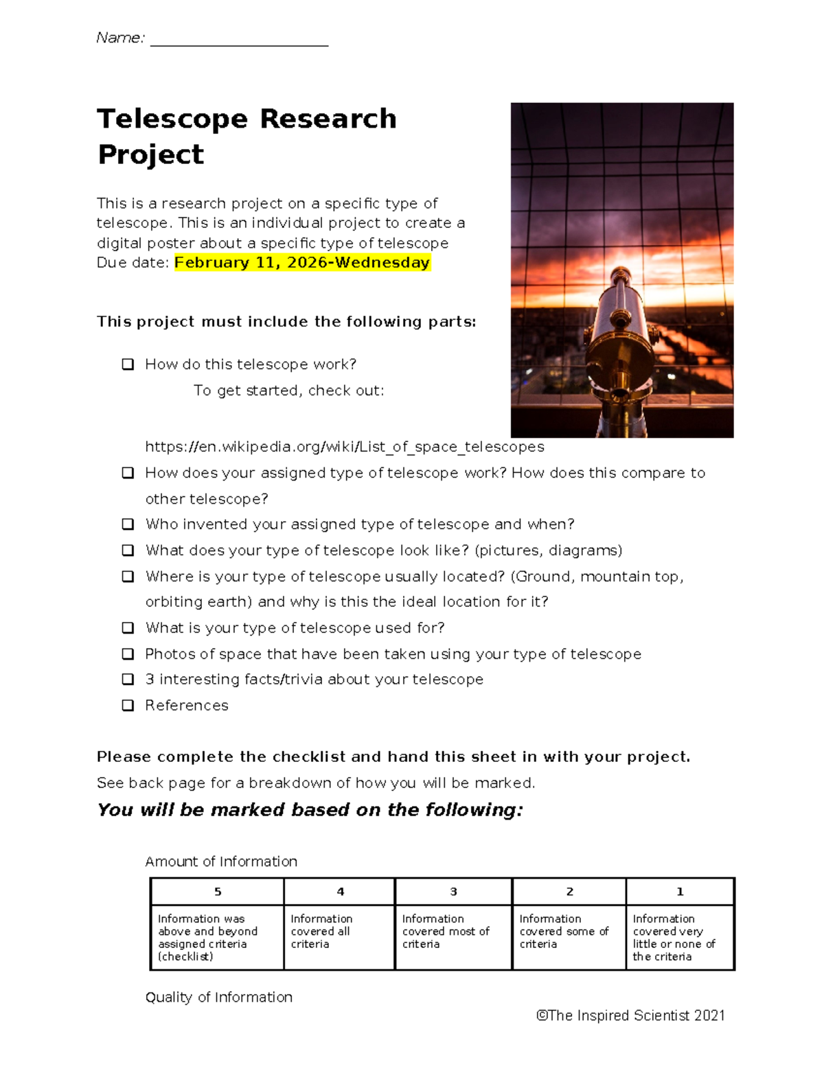 Telescope Research Project: Digital Poster Guidelines (Inspired ...